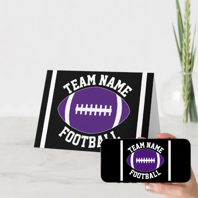 Purple Football Custom Team Name/Text Sports Party Card | Zazzle