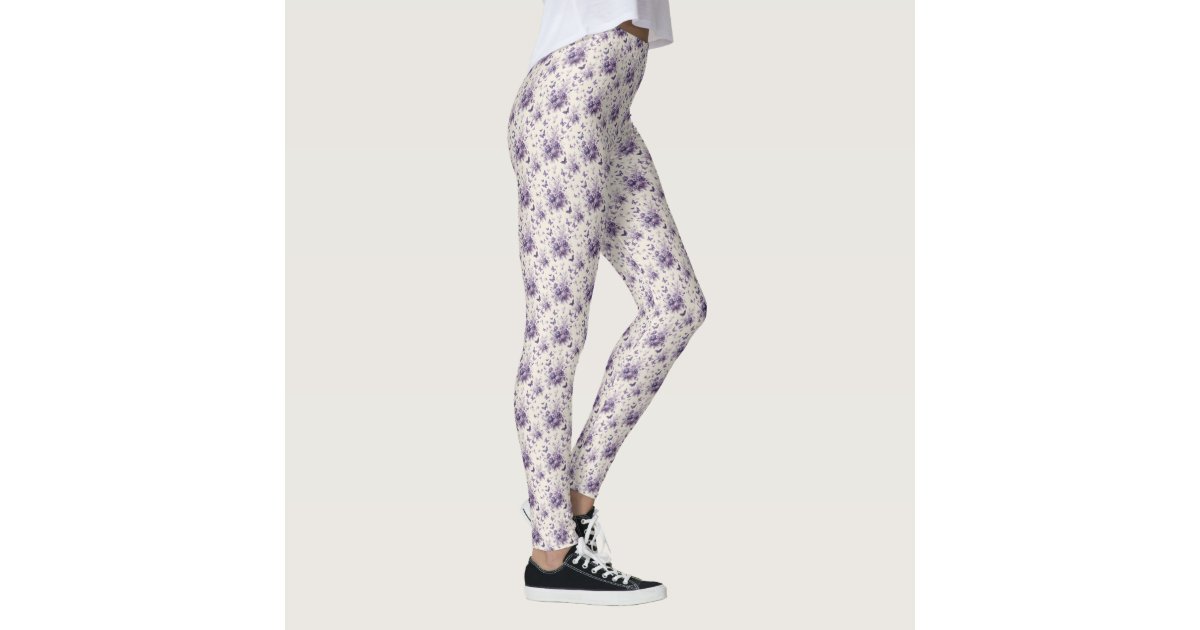 Purple French Country Toile Fleurie Butterflies Leggings | Zazzle