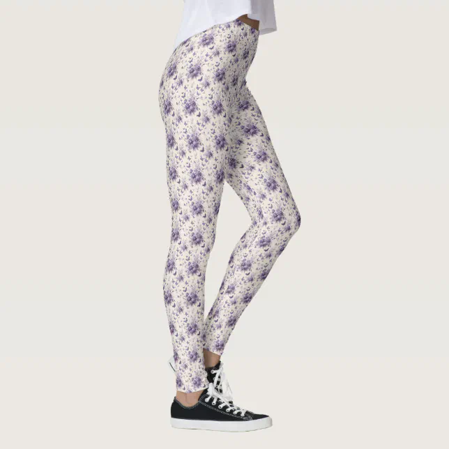 Purple French Country Toile Fleurie Butterflies Leggings | Zazzle