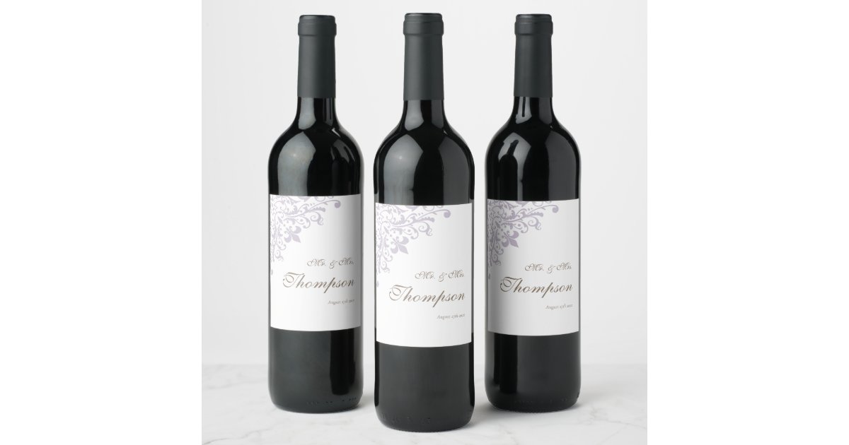 Purple French Fleur de Lis Wedding Reception Wine Label | Zazzle