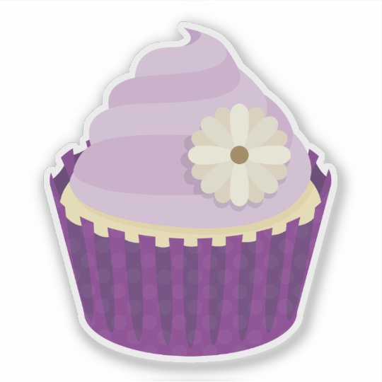 Purple Frosting Floral Vanilla Cupcake Swirly Sticker | Zazzle.com