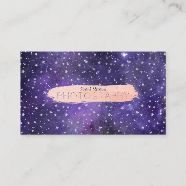 Purple Galaxy and Stars with Brushstroke Business Card | Zazzle