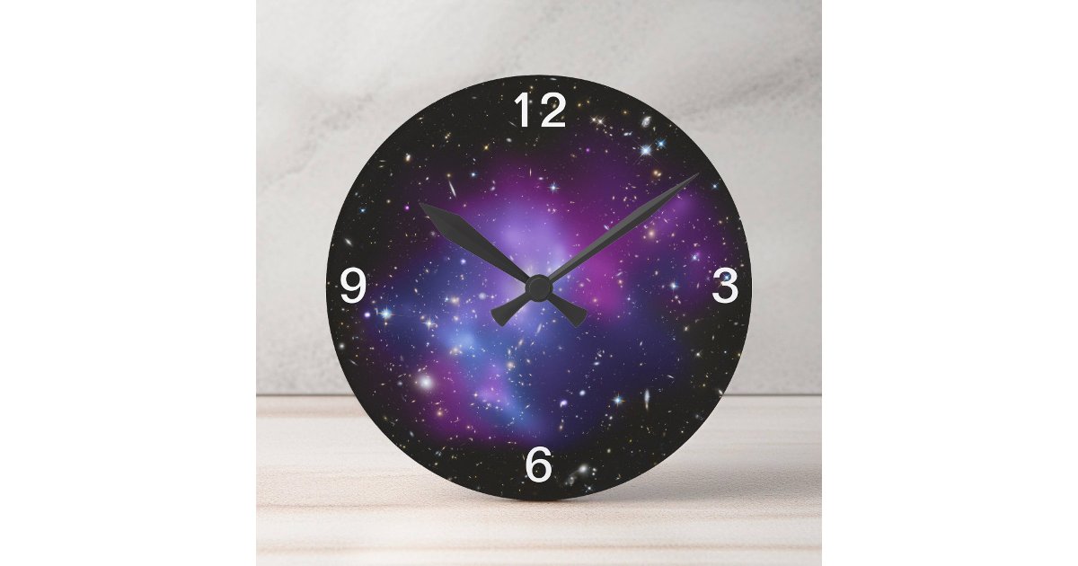 Purple Galaxy Cluster Modern Numbers Round Clock | Zazzle