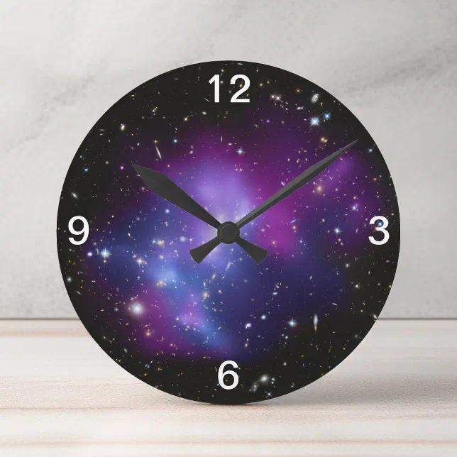 Purple Galaxy Cluster Modern Numbers Round Clock | Zazzle