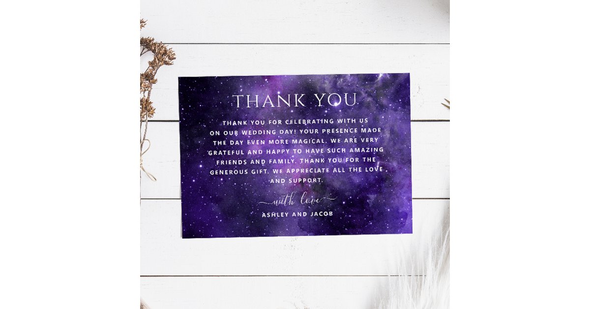 Purple Galaxy Space Wedding | Celestial Night Thank You Card | Zazzle