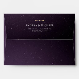 Purple Galaxy Universe Gold Moon Celestial Wedding Envelope | Zazzle