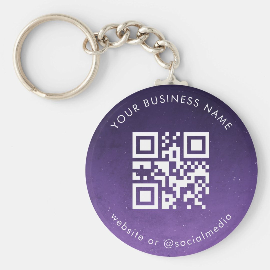 Purple Galaxy Your Custom Business Qr Code Scan Keychain | Zazzle