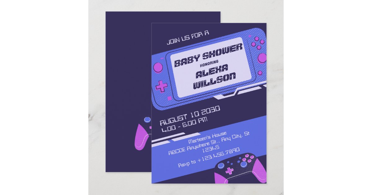 Purple gamer baby shower invitation | Zazzle