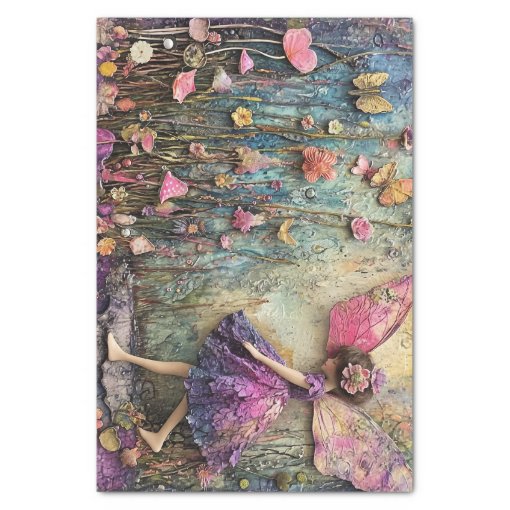 PURPLE GARDEN FLORAL FAIRY DECOUPAGE TISSUE PAPER | Zazzle