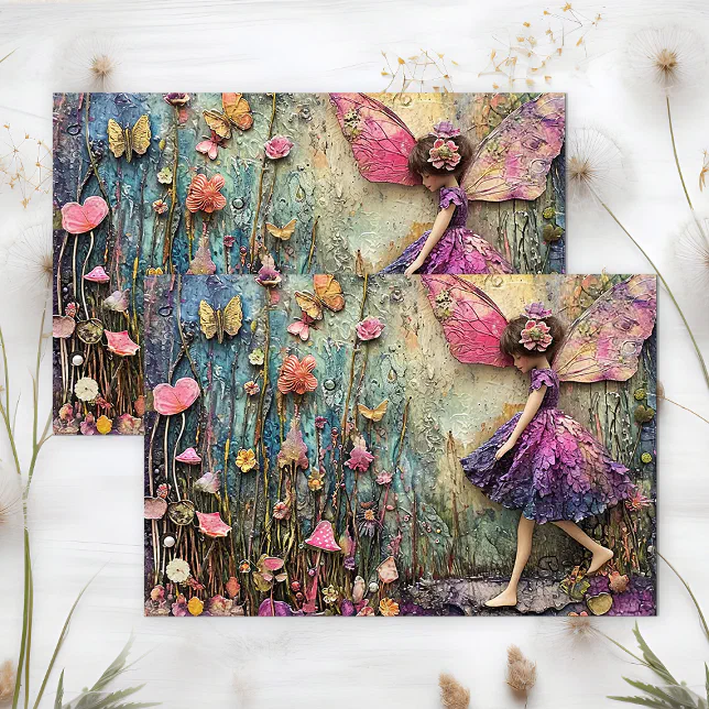 PURPLE GARDEN FLORAL FAIRY DECOUPAGE TISSUE PAPER | Zazzle