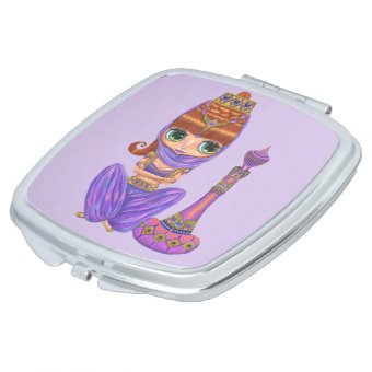 Purple Genie Girl Red Hair Magic Bottle Jewels Compact Mirror | Zazzle