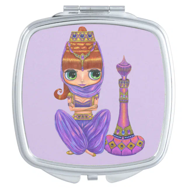 Purple Genie Girl Red Hair Magic Bottle Jewels Compact Mirror | Zazzle