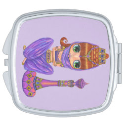 Purple Genie Girl Red Hair Magic Bottle Jewels Compact Mirror | Zazzle