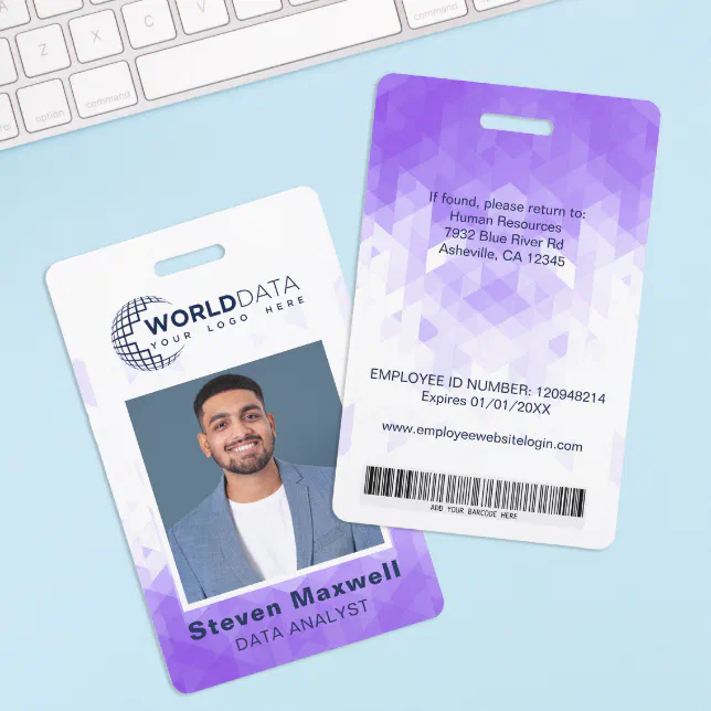 Purple Geometric Custom Employee ID Badge | Zazzle