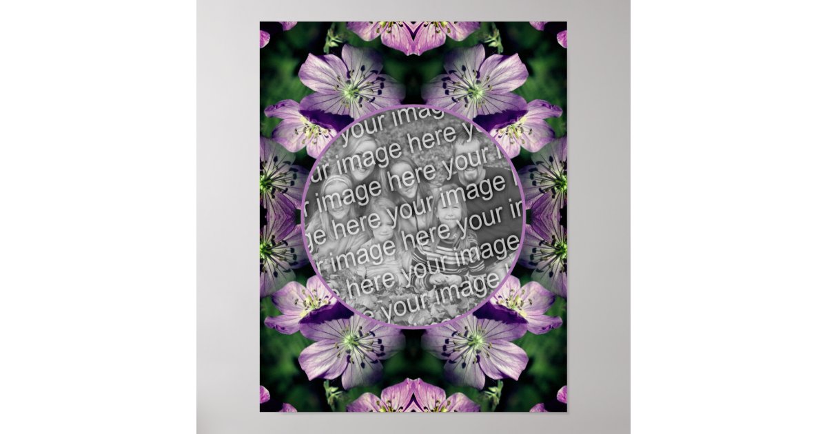 Purple Geranium Flowers Frame Add Your Photo Poster | Zazzle