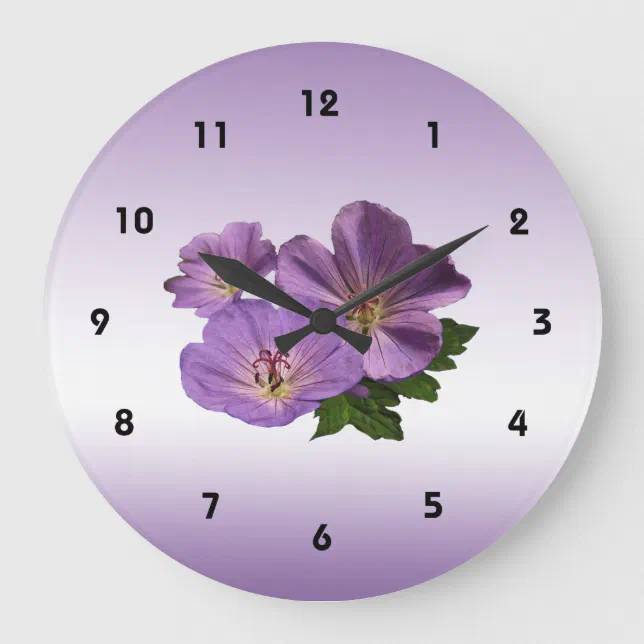 Purple Geranium Flowers Large Clock | Zazzle