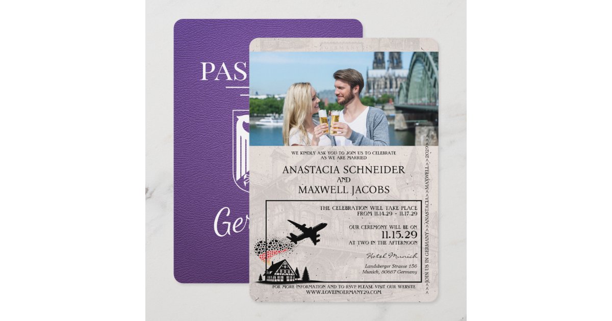 Purple Germany Passport Wedding Invitation | Zazzle
