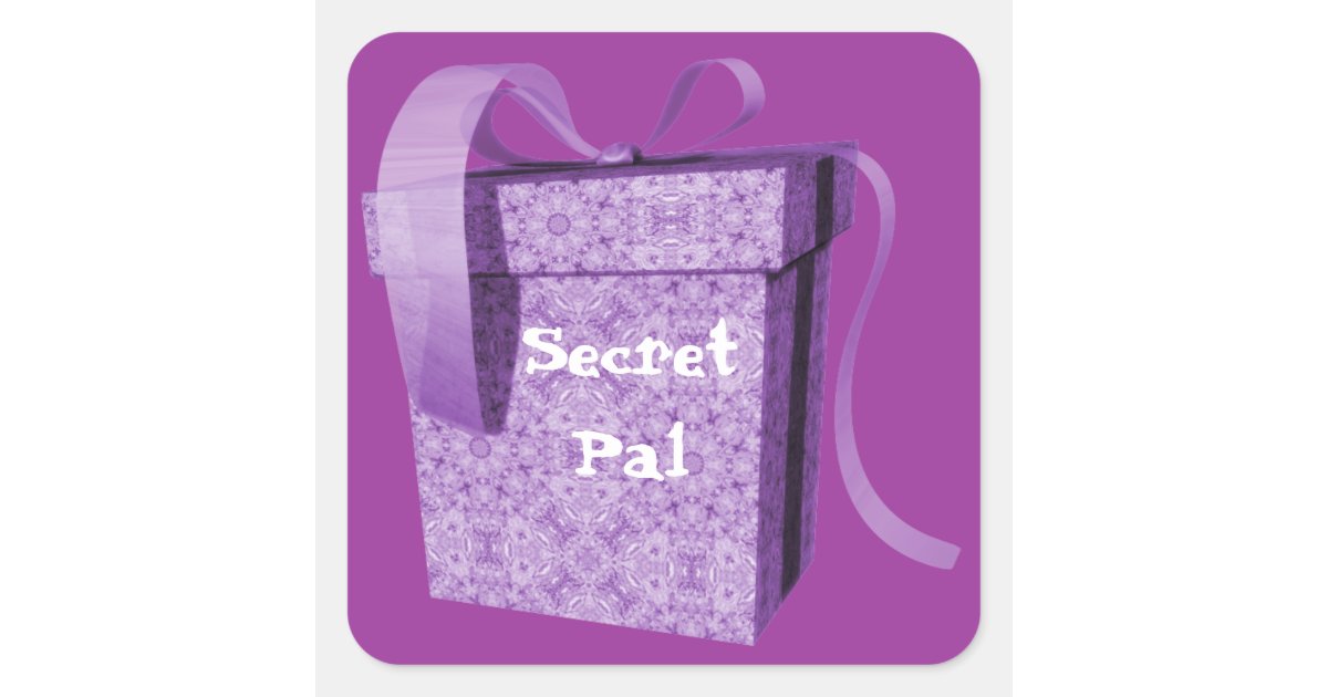 Purple Gift Box Ribbon Secret Pal Tag Stickers | Zazzle