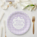 Purple Gingham Coquette Bow Baby Shower Paper Plates | Zazzle