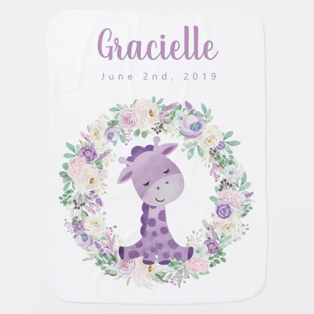 Purple Giraffe Baby Girl Blanket | Zazzle