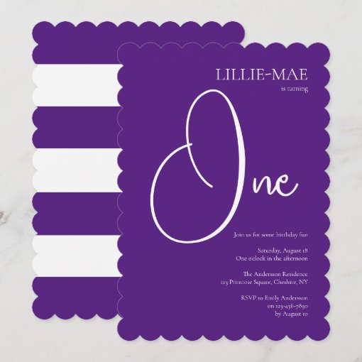 Purple Girl's 1st Birthday Party Invitation | Zazzle