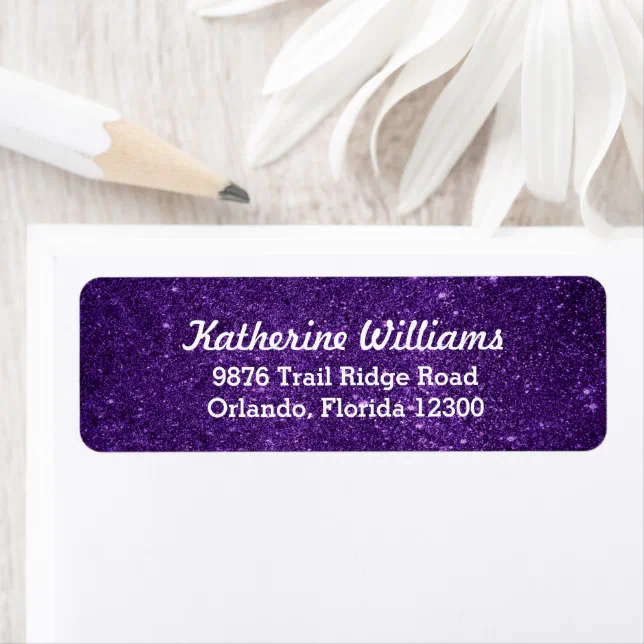 Purple Glam Faux Glitter Return Address Label | Zazzle