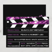 Purple Glamour Clapper Board Her Birthday Invite | Zazzle