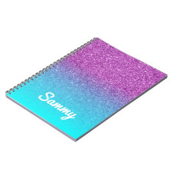 Purple Glitter and Aqua Ombre Personalized Notebook | Zazzle