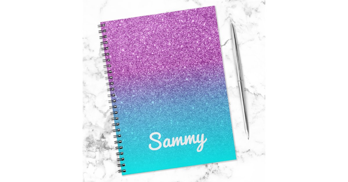 Purple Glitter and Aqua Ombre Personalized Notebook | Zazzle