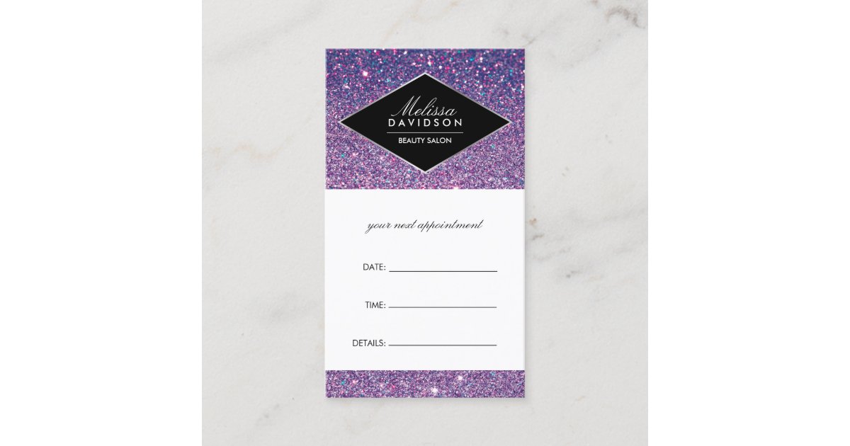 Purple Glitter and Glamour Appointment Card | Zazzle