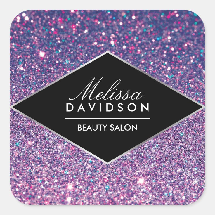 Purple Glitter and Glamour Beauty Square Sticker | Zazzle
