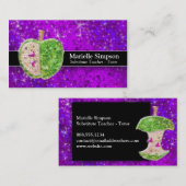 Purple Glitter Apple Substitute Teacher Tutor MUA Business Card | Zazzle