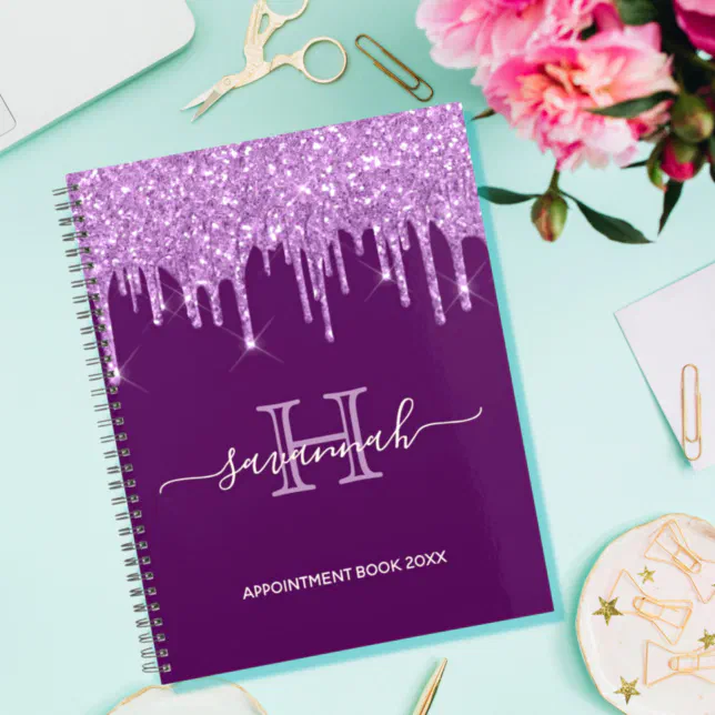 Purple glitter appointment book monogram 2025 planner | Zazzle