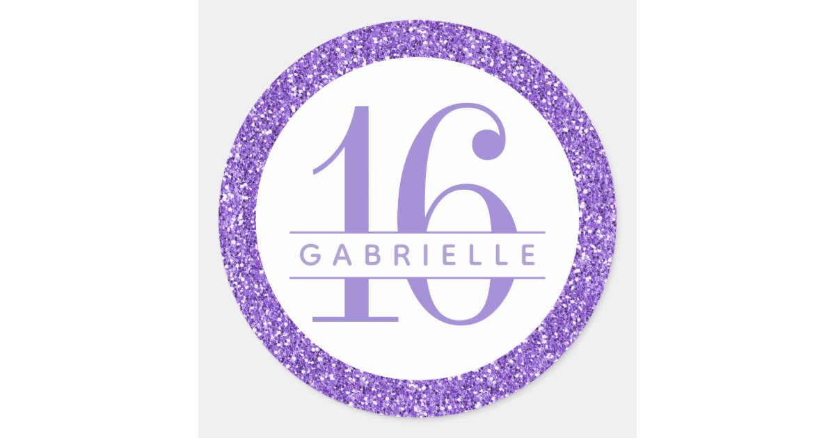 Purple Glitter Birthday Favor Sticker Label | Zazzle
