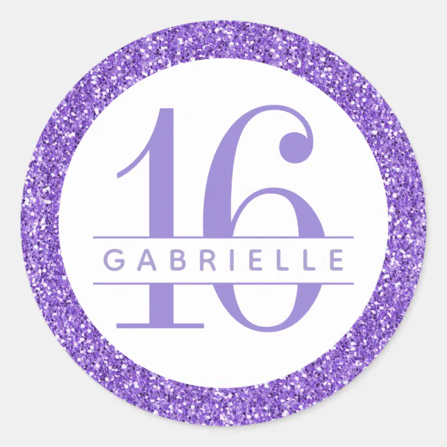 Purple Glitter Birthday Favor Sticker Label | Zazzle