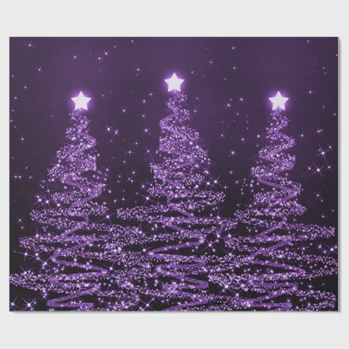 Purple Glitter Christmas Trees Holiday Wrapping Paper | Zazzle