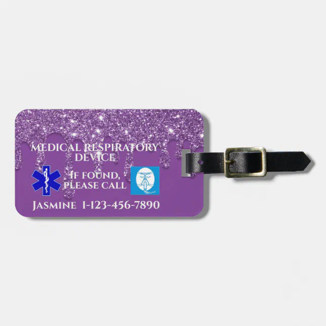 Purple Glitter CPAP Machine Carry-On Luggage Tag | Zazzle