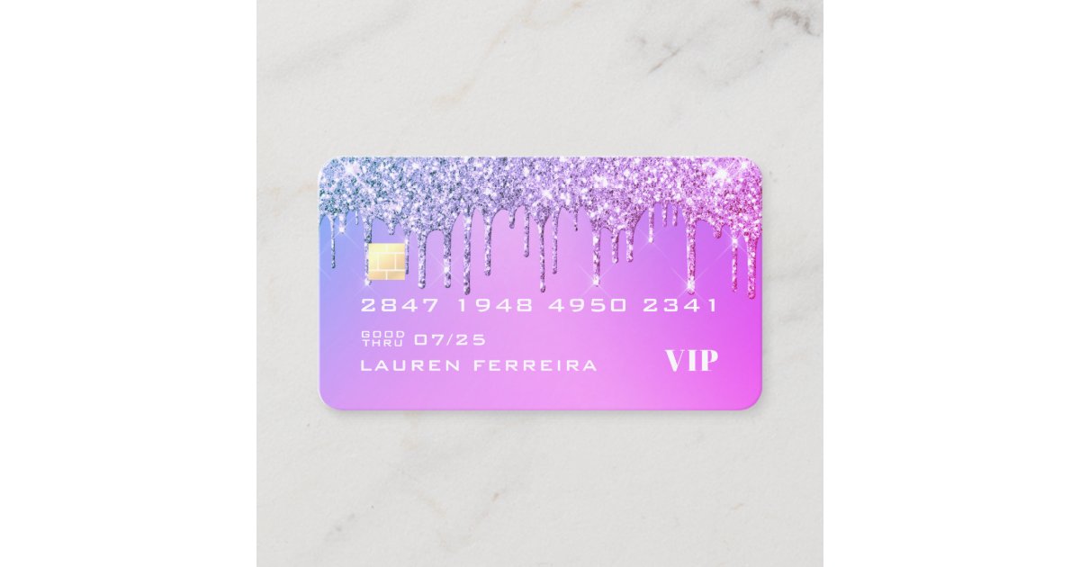 Purple Glitter Credit Card Style Business Card | Zazzle