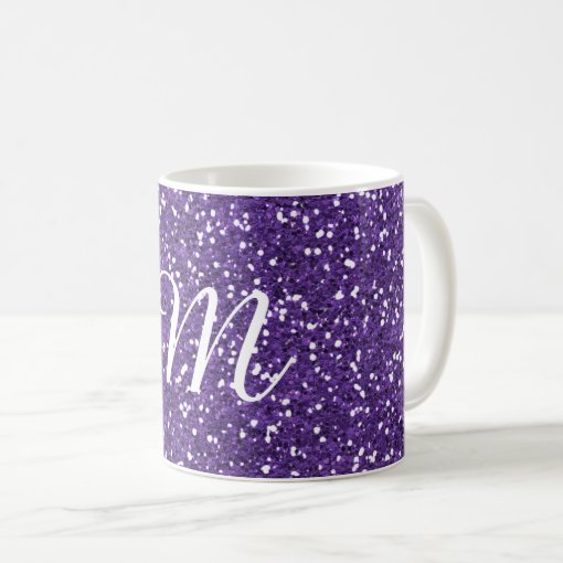 Purple Glitter Custom Monogrammed Coffee Mug | Zazzle