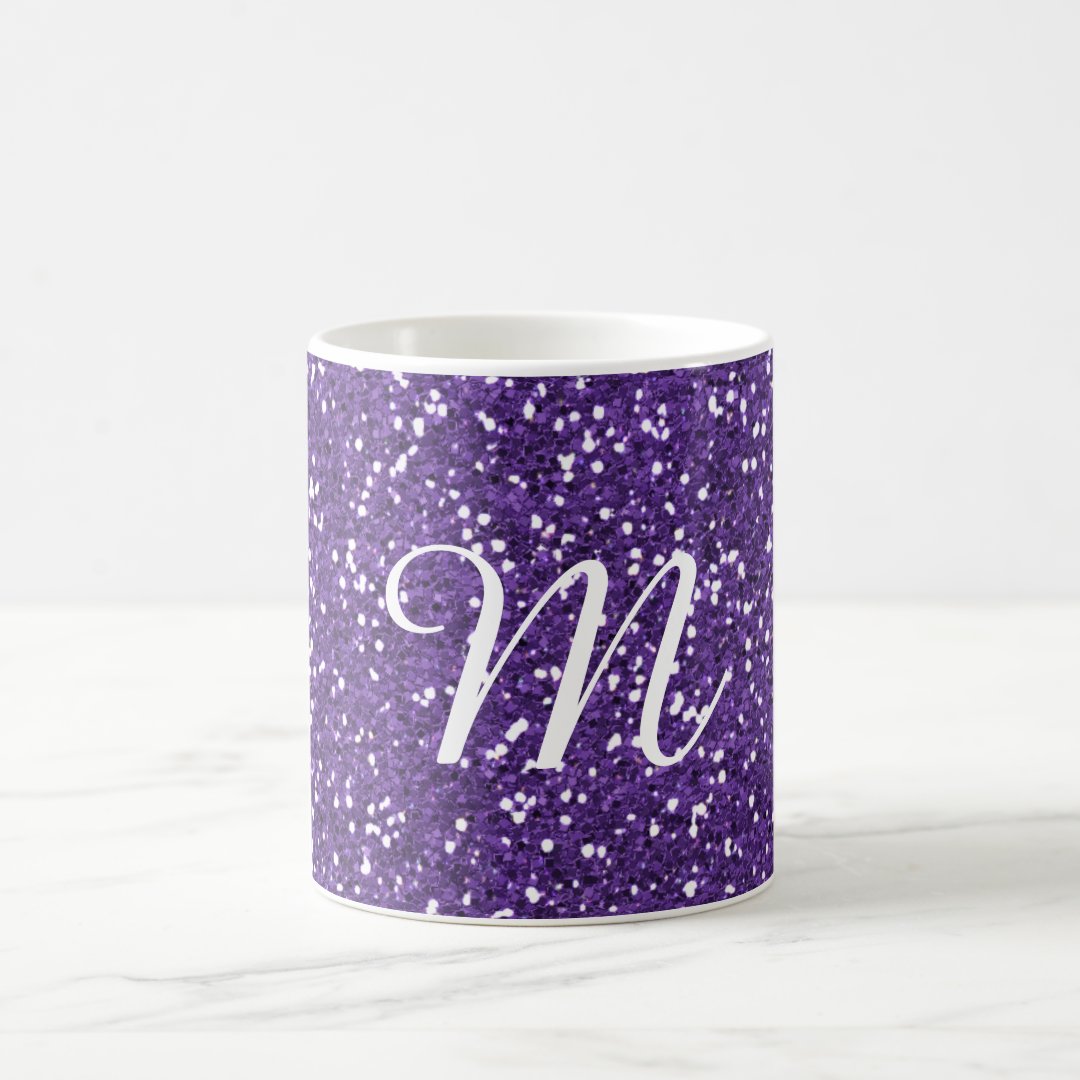 Purple Glitter Custom Monogrammed Coffee Mug | Zazzle