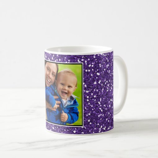 Purple Glitter Custom Photo Coffee Mug | Zazzle