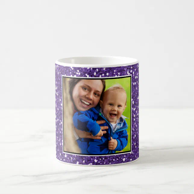 Purple Glitter Custom Photo Coffee Mug | Zazzle