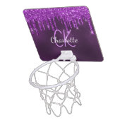 Purple glitter drips custom monogram name mini basketball hoop | Zazzle
