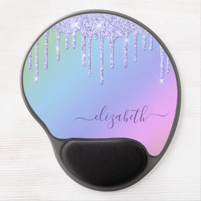Purple Glitter Drips Rainbow Personalized Gel Mouse Pad | Zazzle