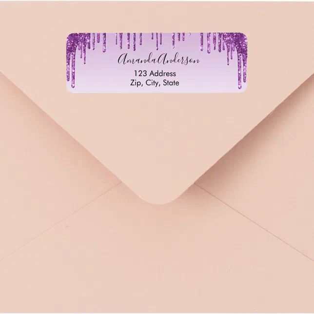 Purple glitter drips return address label | Zazzle