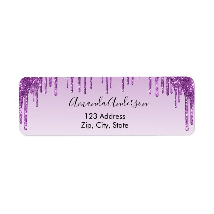 Purple glitter drips return address label | Zazzle.com