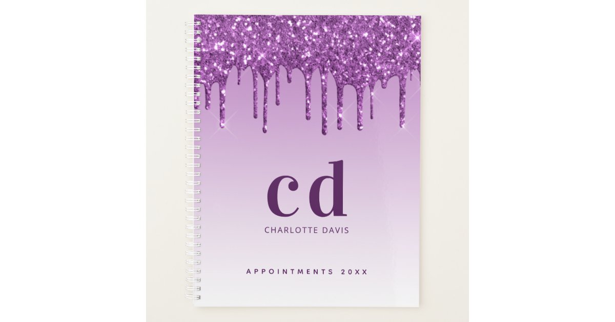 Purple glitter drips violet monogram 2023 planner | Zazzle