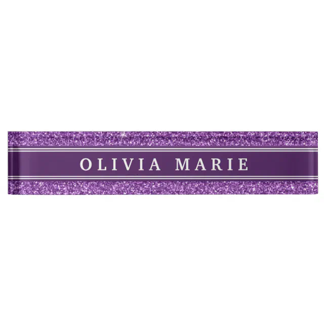 Purple Glitter (faux) Personalized Name Desk Name Plate | Zazzle