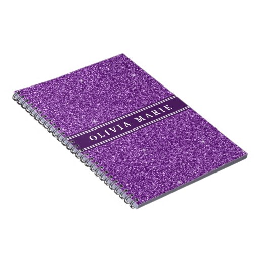 Purple Glitter (faux) Personalized Name Notebook | Zazzle