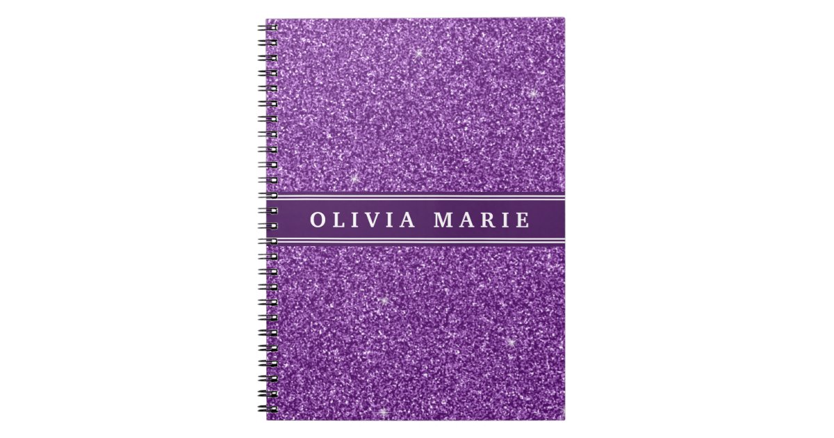 Purple Glitter (faux) Personalized Name Notebook | Zazzle